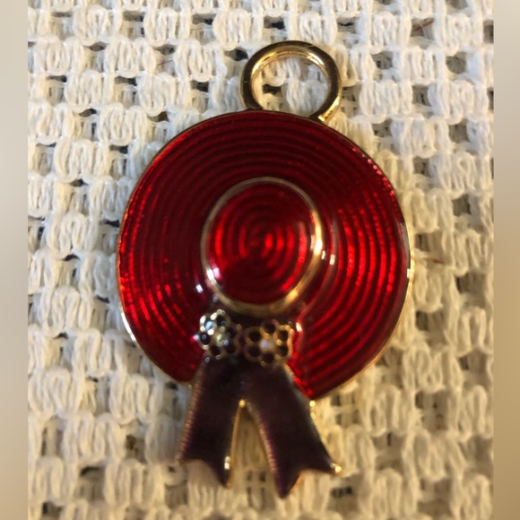 TAT | Jewelry | Vintage Tat Signed Red Hat Enamel Pendant | Poshmark